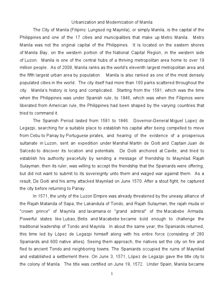 Urbanization and Modernization of Manila | PDF | Manila | Philippines