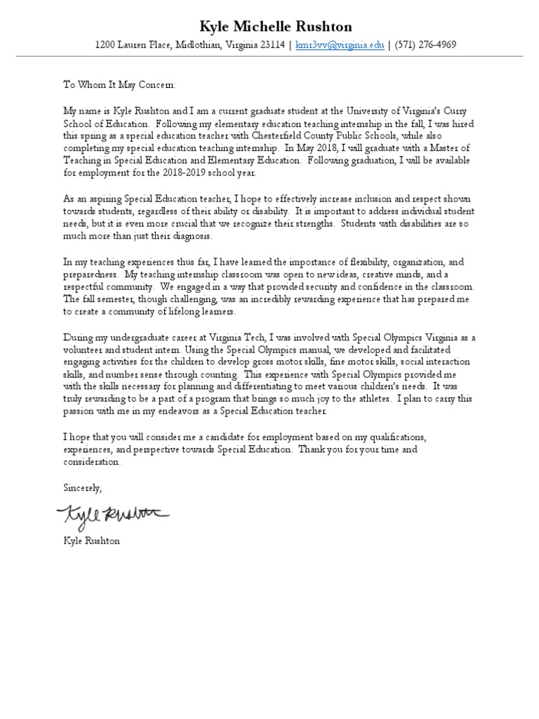 Cover Letter - Kyle Rushton | PDF | Career & Growth | Social Science