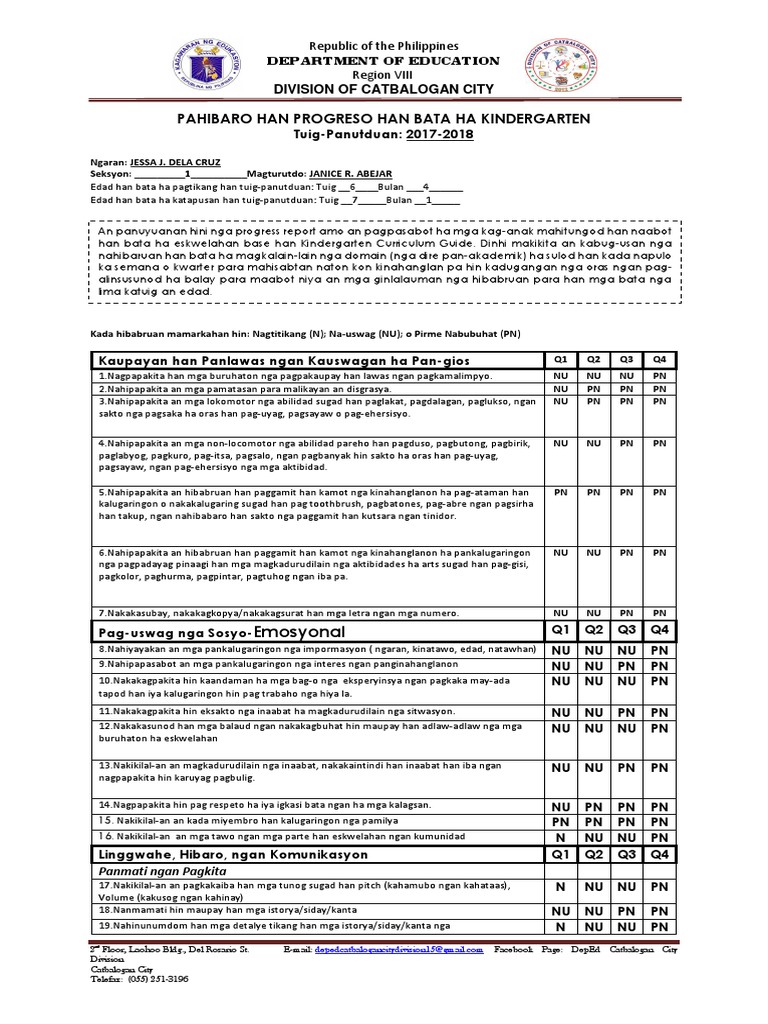 Kindergarten Progress Report 1 | PDF