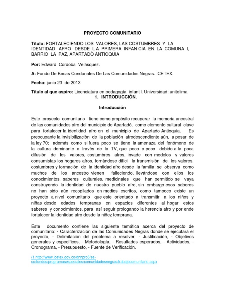 Proyecto Comunitario Afro | PDF | Afro | Colombia