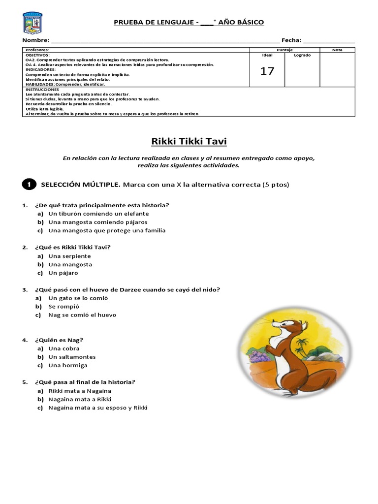 PRUEBA Rikki Tiki Tavi | PDF | Cognición | Conceptos psicologicos