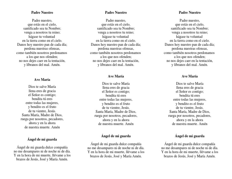 Padre Nuestro, Ave María, Ángel de La Guarda | PDF | orador del Señor | María, madre de Jesús