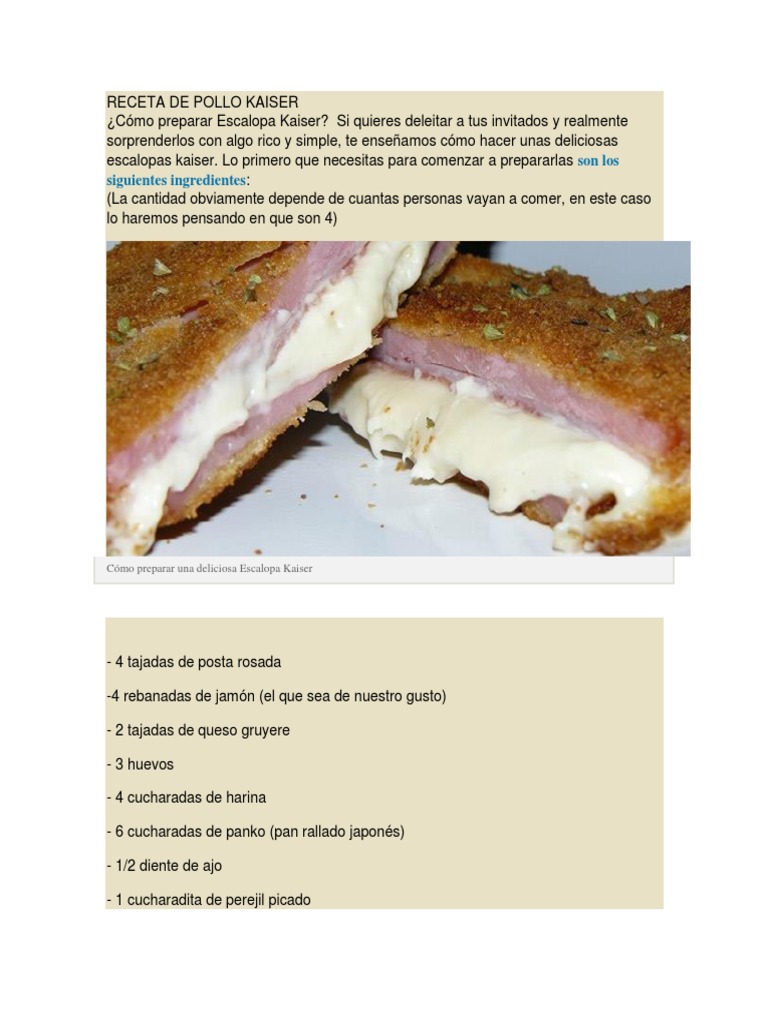 Cómo preparar deliciosas Escalopas Kaiser rellenas de jamón y queso ...