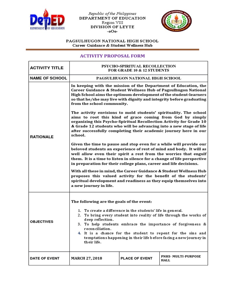 Activity Proposal Form 2 Forgiveness Religious Behaviour And Experience
