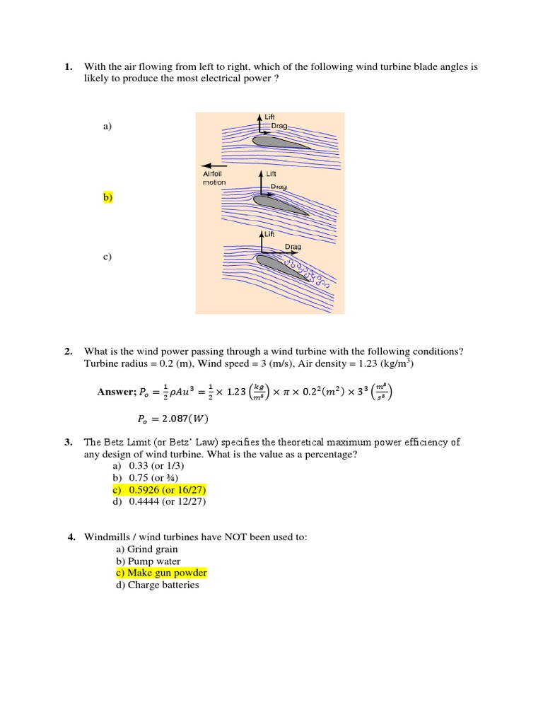 Study Questions About Wind Energy | PDF | Wind Turbine | Wind Power
