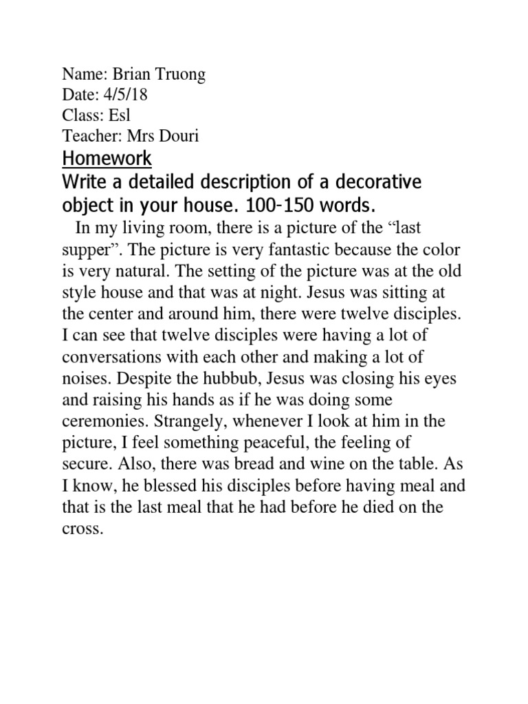 Homework Write A Detailed Description of A Decorative Object in Your ...