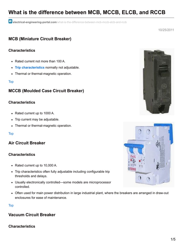 What Is The Difference Between MCB MCCB ELCB and RCCB | PDF | Fuse ...