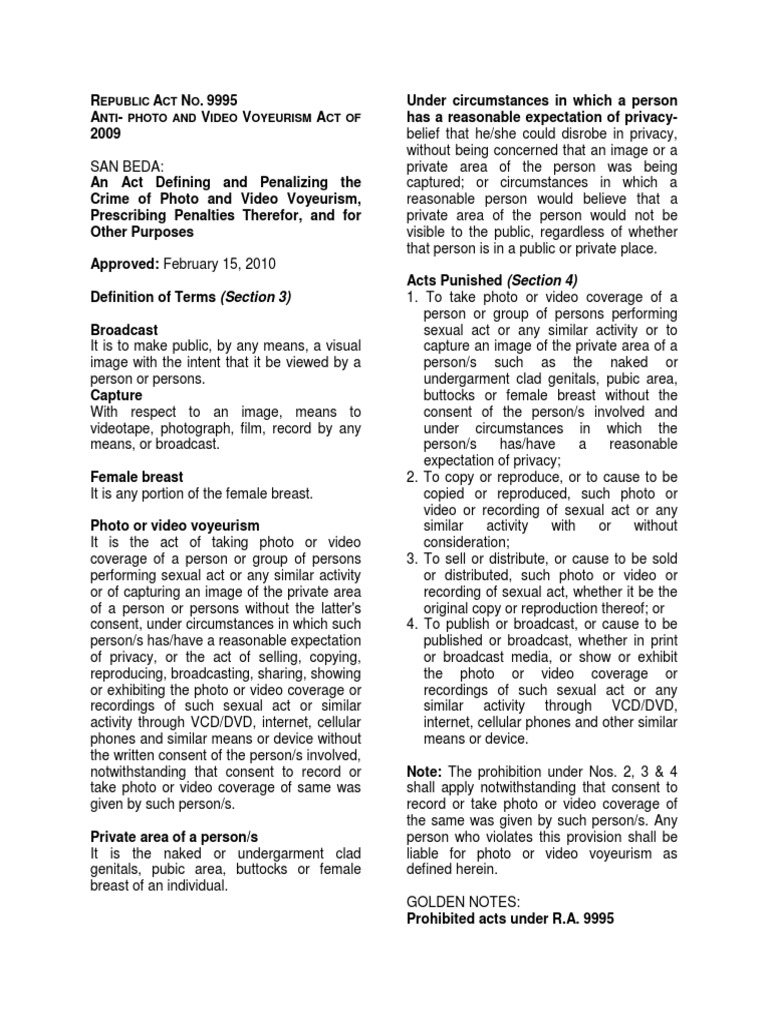 Defining and Punishing the Crime of Photo and Video Voyeurism: An ...