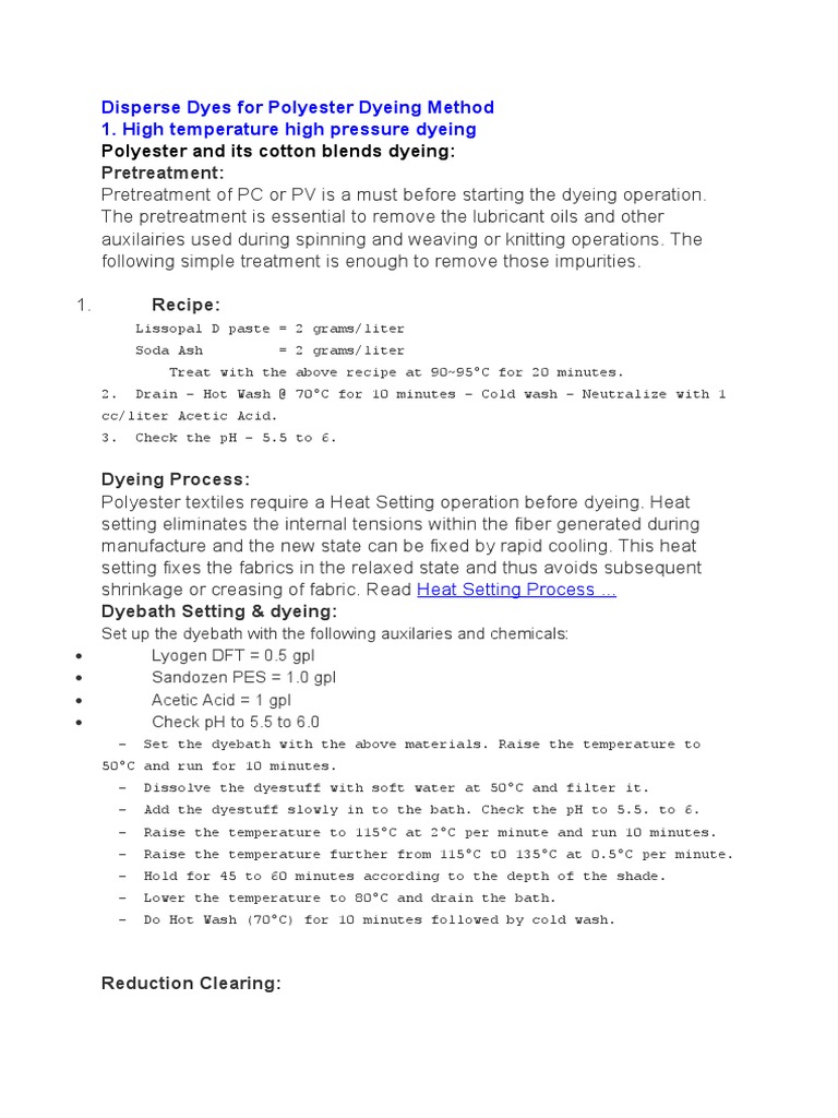 Disperse Dyes For Polyester Dyeing Method | PDF | Dye | Dyeing
