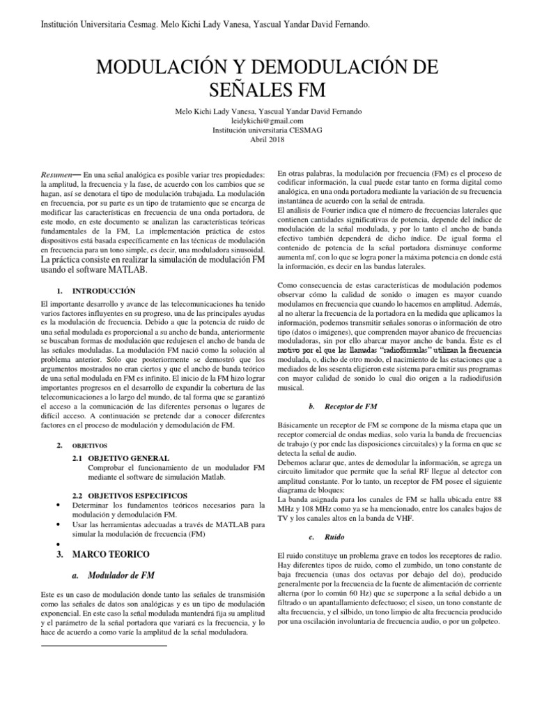 Modulación y Demodulación FM | PDF | Modulación de frecuencia | Modulación