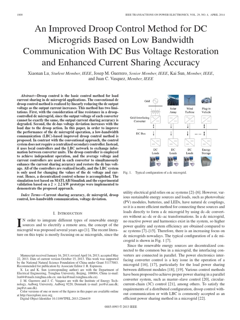 An Improved Droop Control Method For DC Microgrids Based On Low Bandwidth Communication With DC ...