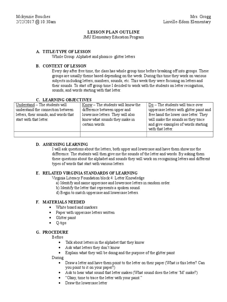 Whole Group Lesson Plan | PDF | Letter Case | Lesson Plan
