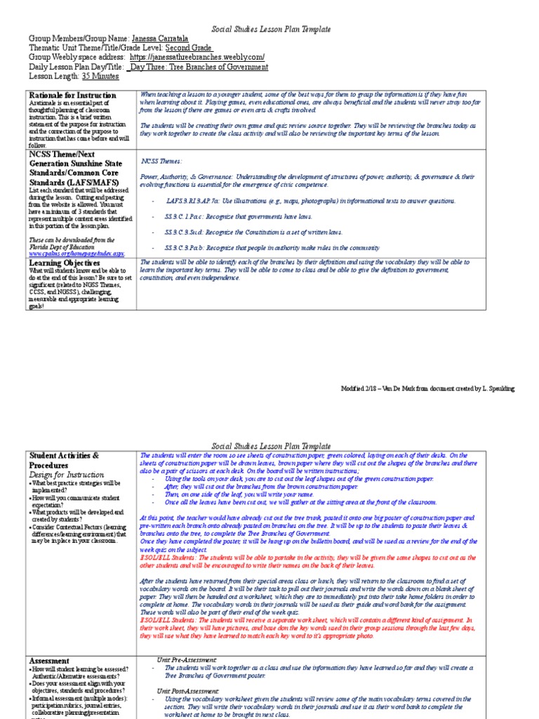 Rationale For Instruction: Social Studies Lesson Plan Template | PDF ...