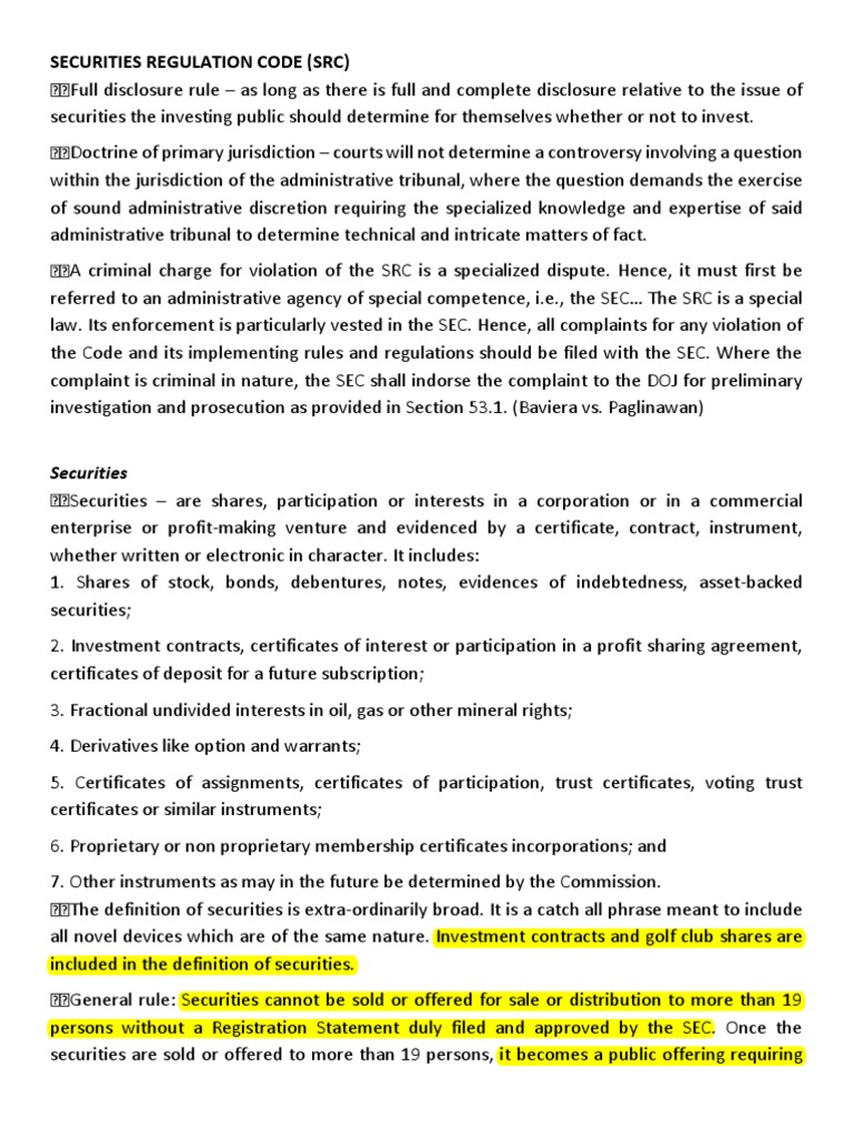 SECURITIES REGULATION CODE GUIDE | PDF | Securities (Finance) | Insider ...