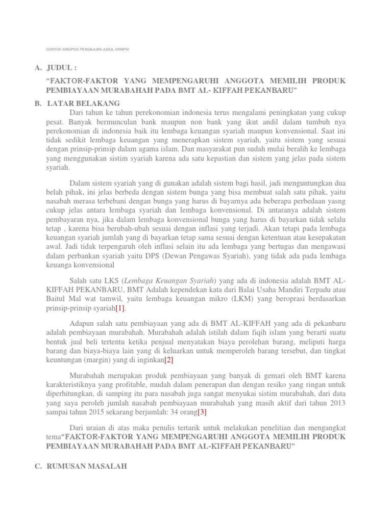Contoh Sinopsis Pengajuan Judul Skripsi | PDF
