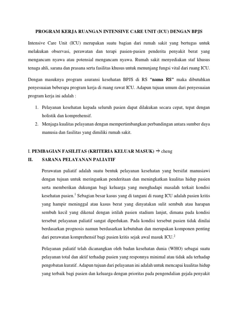 Program Kerja Ruangan Intensive Care Unit | PDF | Pengembangan Diri ...