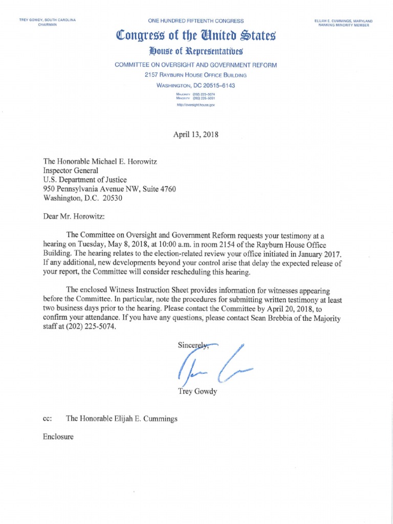 Witness Invitation Letter DOJ IG 5 8 | PDF