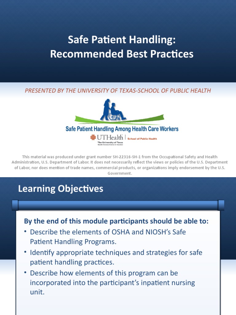 Safe Patient Handling: Recommended Best Practices: Presented by The ...