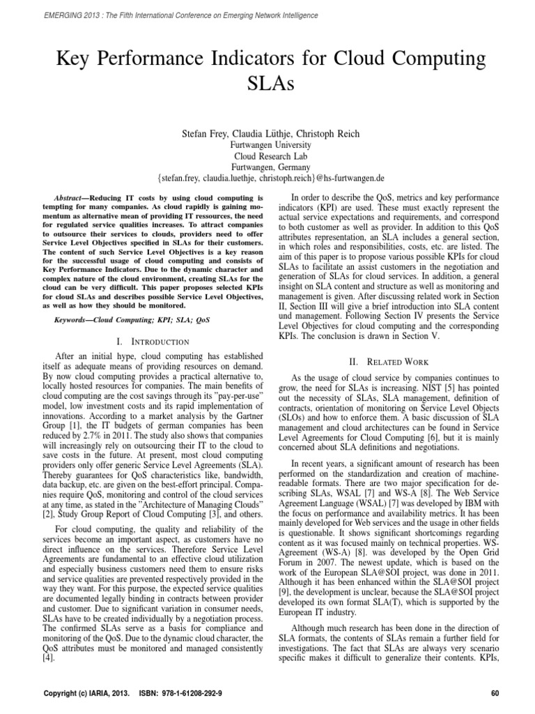 KPIs For Cloud Computing SLAs | PDF | Service Level Agreement | Cloud ...
