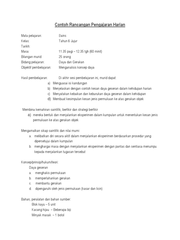Contoh Rancangan Pengajaran Harian Sains th6 | PDF | Sains & Matematika Contoh Rancangan Pengajaran Harian Sains th6 | PDF | Sains & Matematika