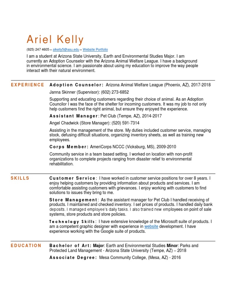 Ariel Kelly - Resume | PDF | Arizona | Business