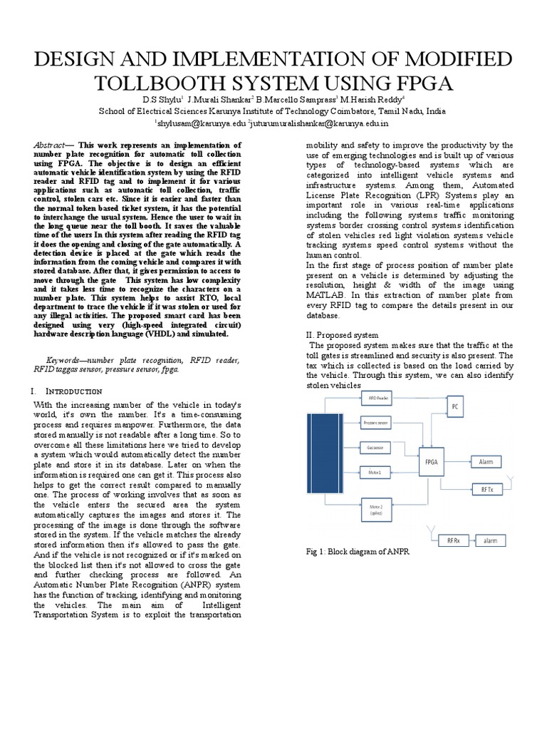 Design and Implementation of Modified Tollbooth System Using Fpga | PDF | Radio Frequency ...