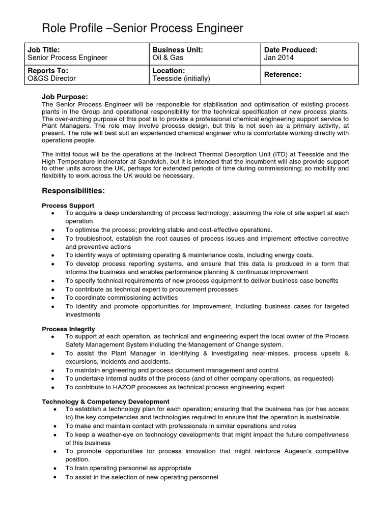 Senior Process Engineer - Competency | Engineering | Technology