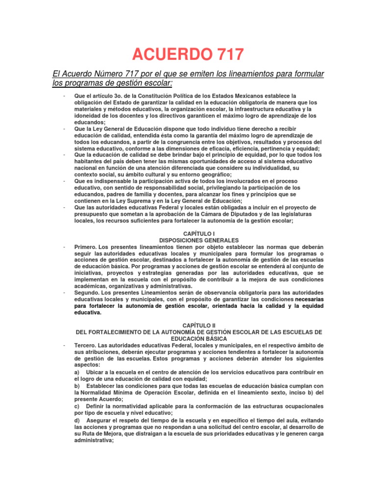 Acuerdo 717 Resumen | PDF | Educación primaria | Evaluación