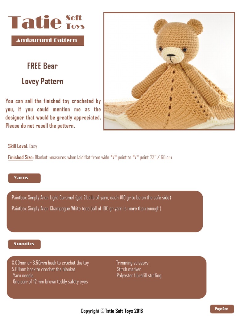 FREE Bear Lovey Pattern 2018 | PDF | Amigurumi | Crochet