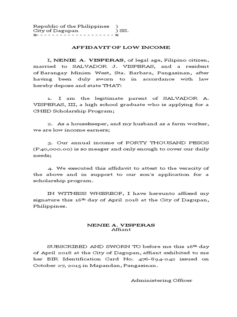 Affidavit of Low Income | PDF