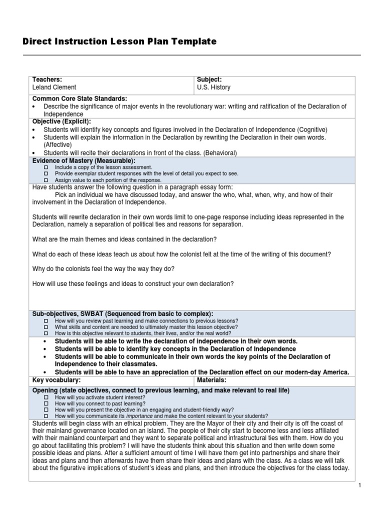 U.S. History Lesson: Declaration of Independence | PDF | Lesson Plan ...