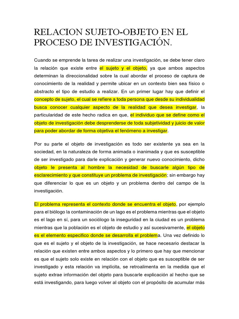 RELACION SUJETO-objeto | PDF | Conocimiento | Realidad