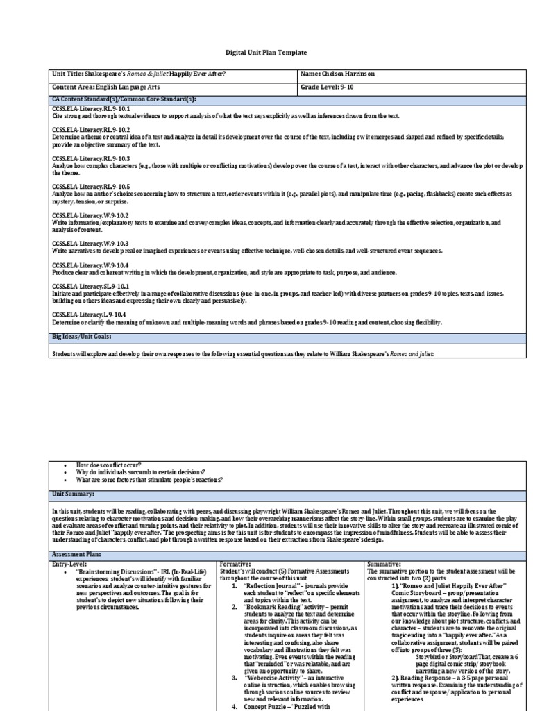 Romeo & Juliet Unit Plan Overview | PDF | Romeo And Juliet | Motivation