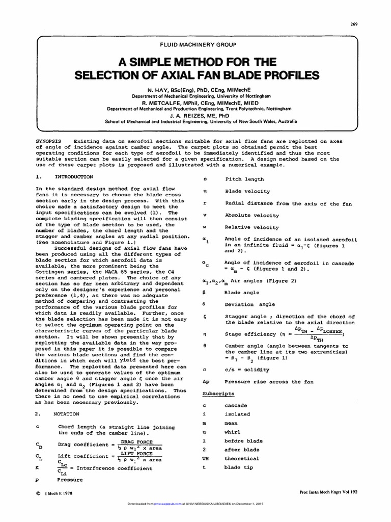 A Simple Method For The Selection of Axial Fan Blade Profiles | PDF ...