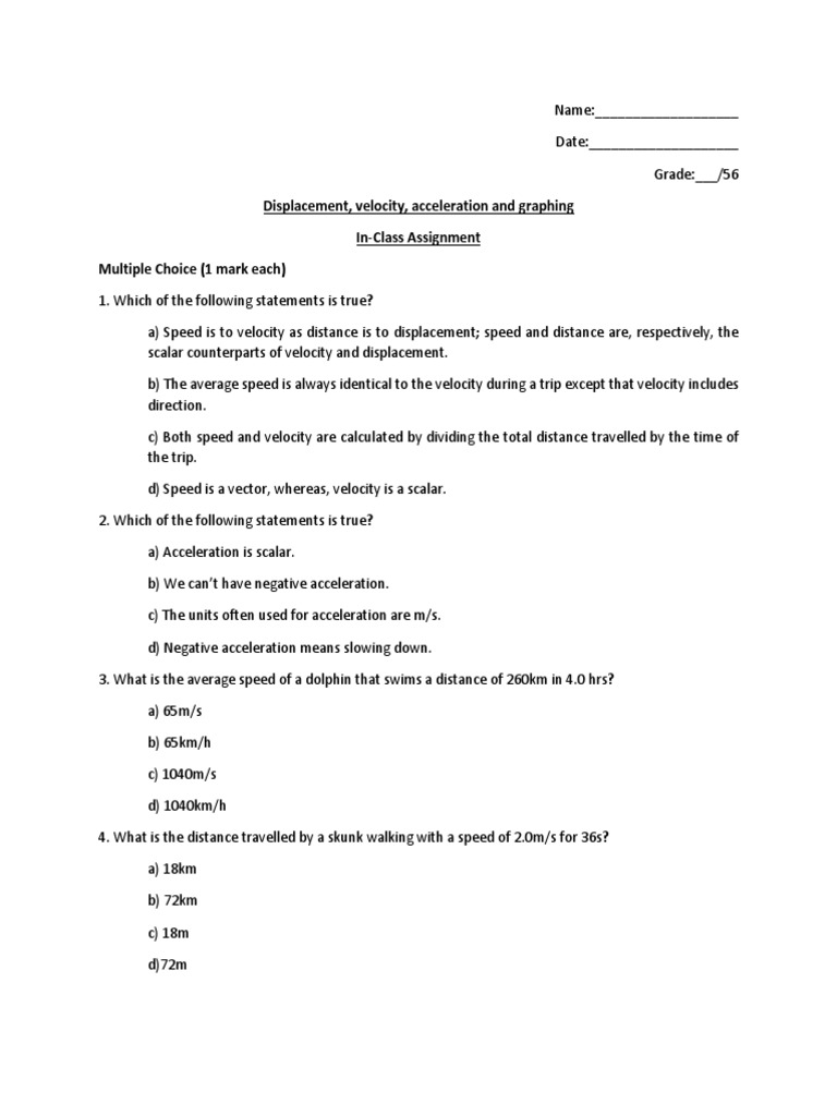 Displacement Velocity Acceleration Graphing Ica | PDF | Velocity ...