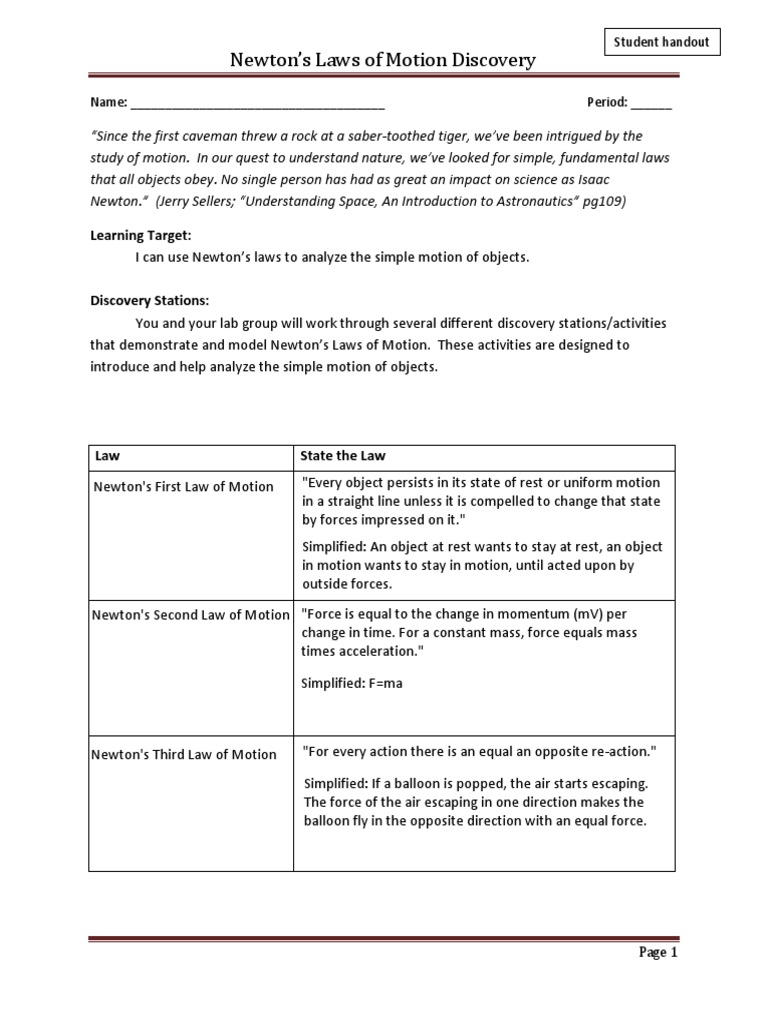 Newtons Laws Discovery Stations 2018 | PDF | Newton's Laws Of Motion ...