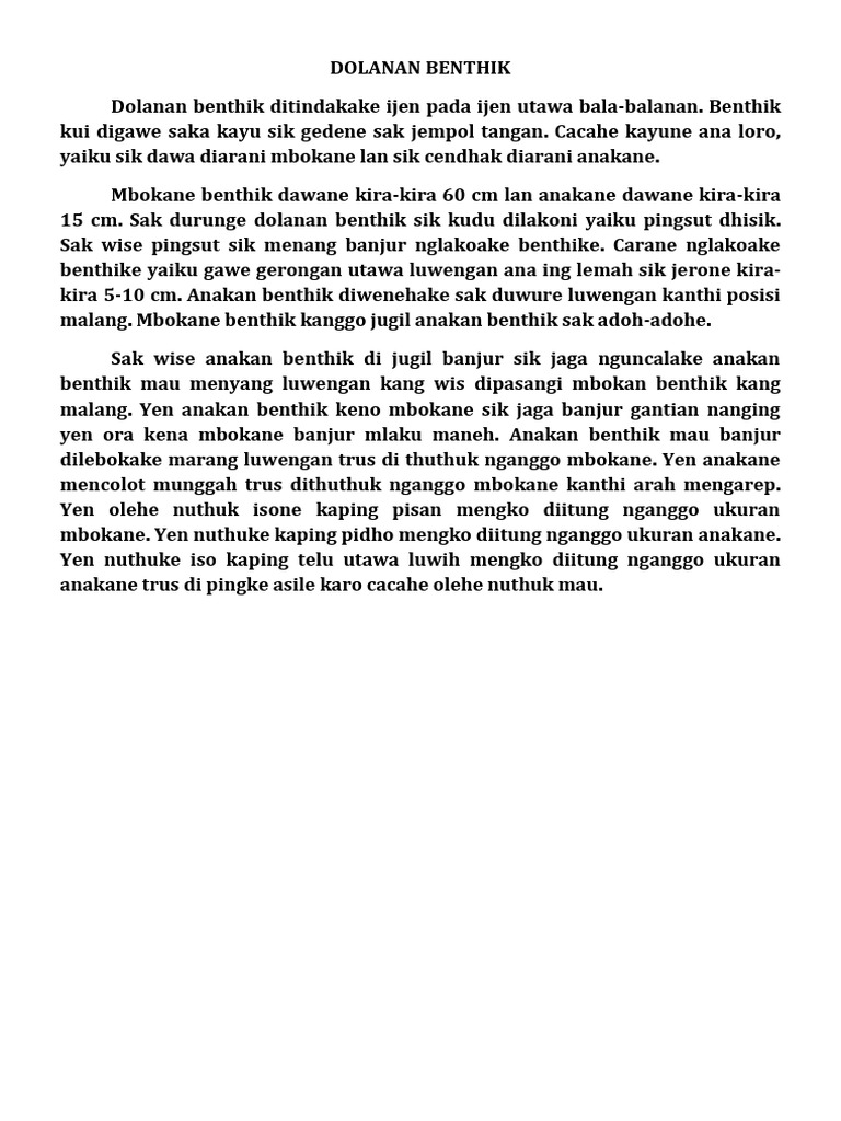 Dolanan Benthik | PDF