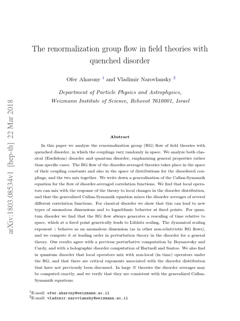The Renormalization Group Flow in Field Theories With Quenched Disorder ...