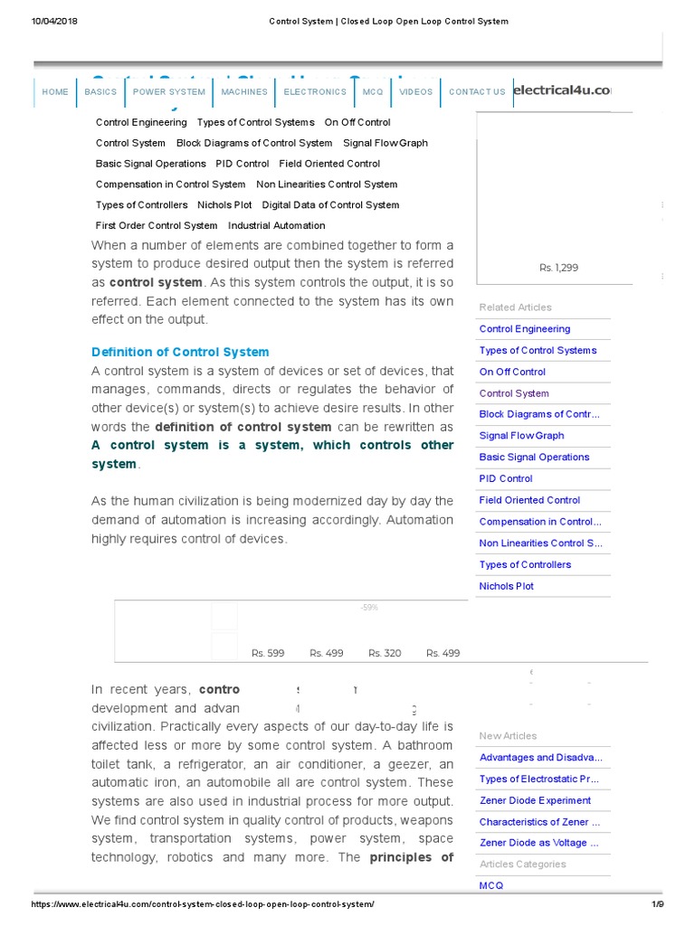 Control System - Closed Loop Open Loop Control System | PDF | Control ...