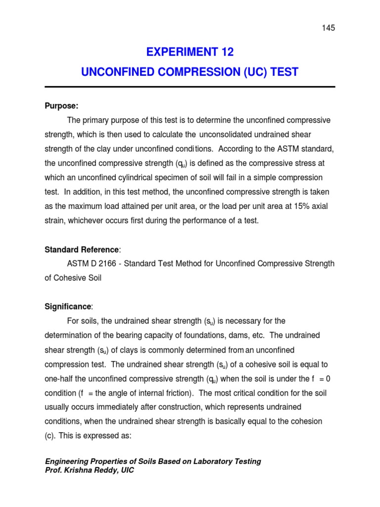 Experiment 13-Unconfined Compression Test PDF | PDF | Science & Mathematics