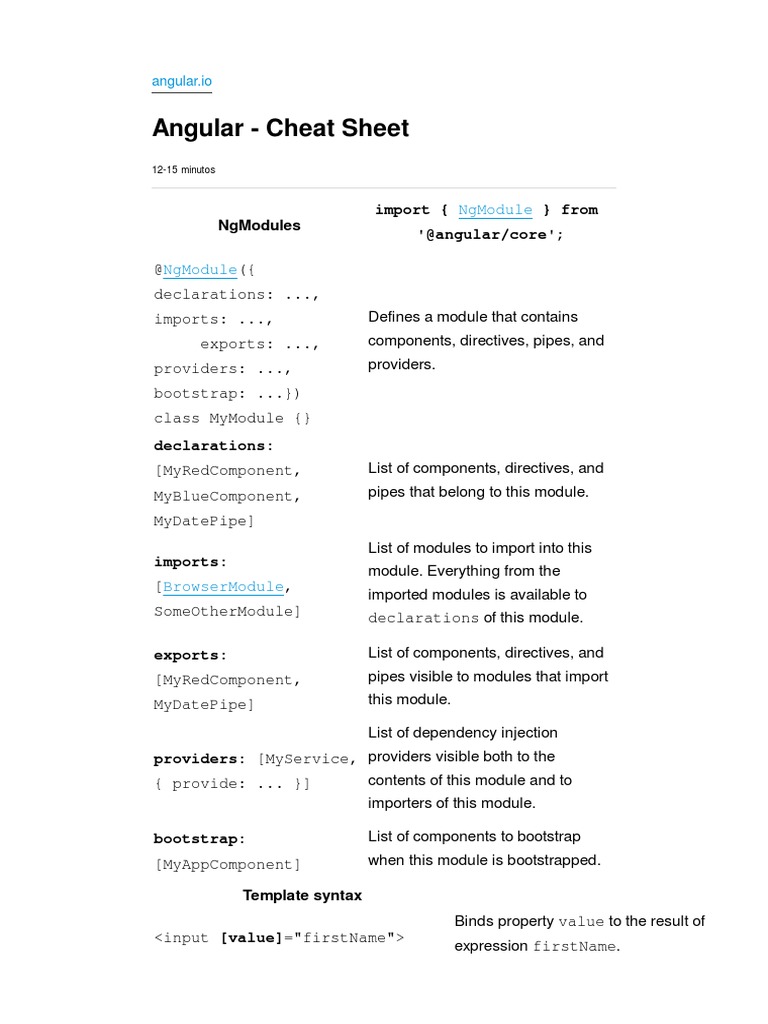 Angular - Cheat Sheet | PDF | Cascading Style Sheets | Boolean Data Type