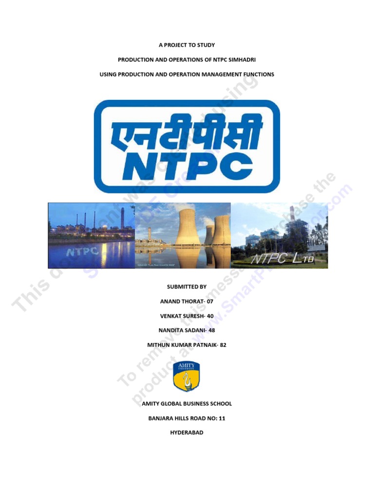 Production and Operations Management Project On NTPC Simhadri2007 | PDF ...