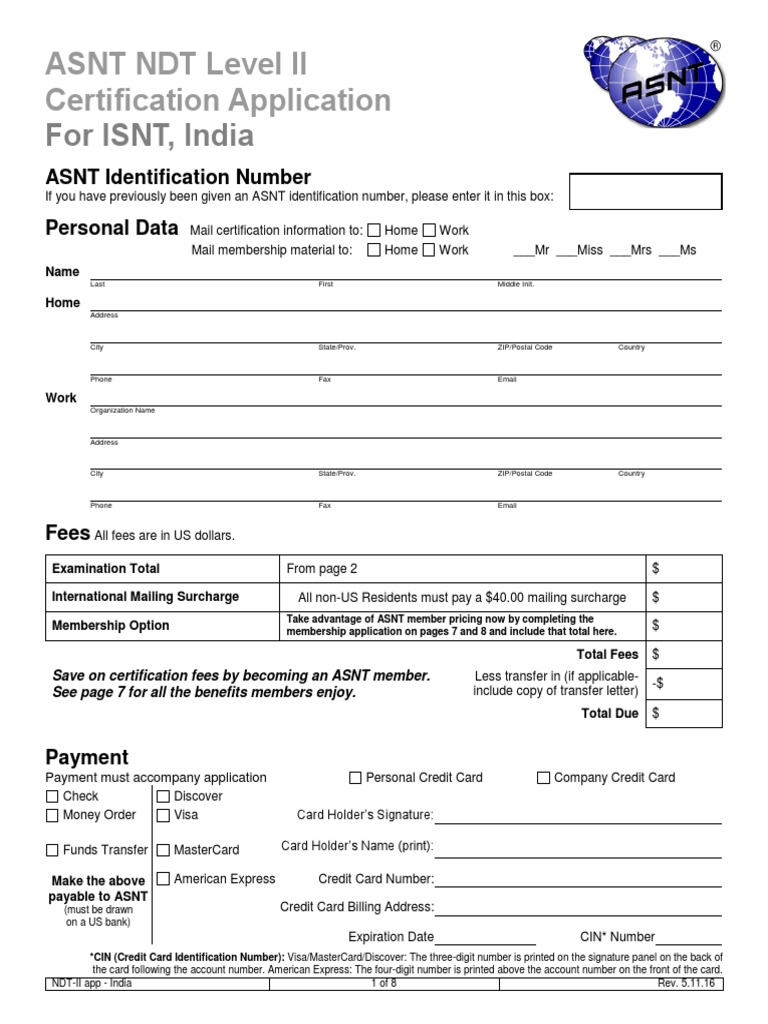 For ISNT, India: Asnt NDT Level Ii Certification Application | PDF ...