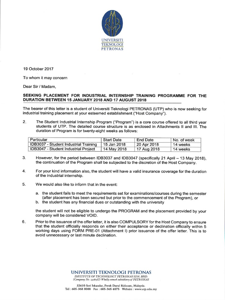 UTP Cover Letter SIIP Jan 2018 | PDF