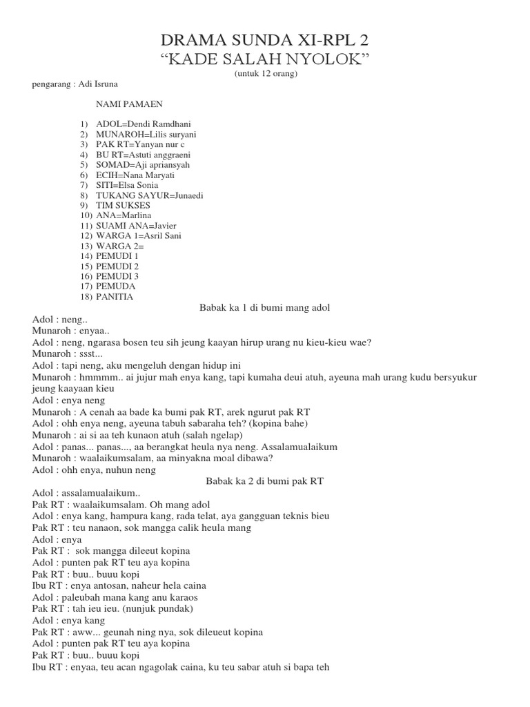 Drama Sunda Xi-Rpl 2 "Kade Salah Nyolok" | PDF