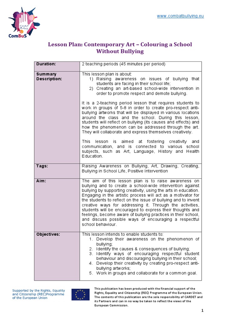 Anti-Bullying Art Lesson Plan | PDF | Bullying | Creativity