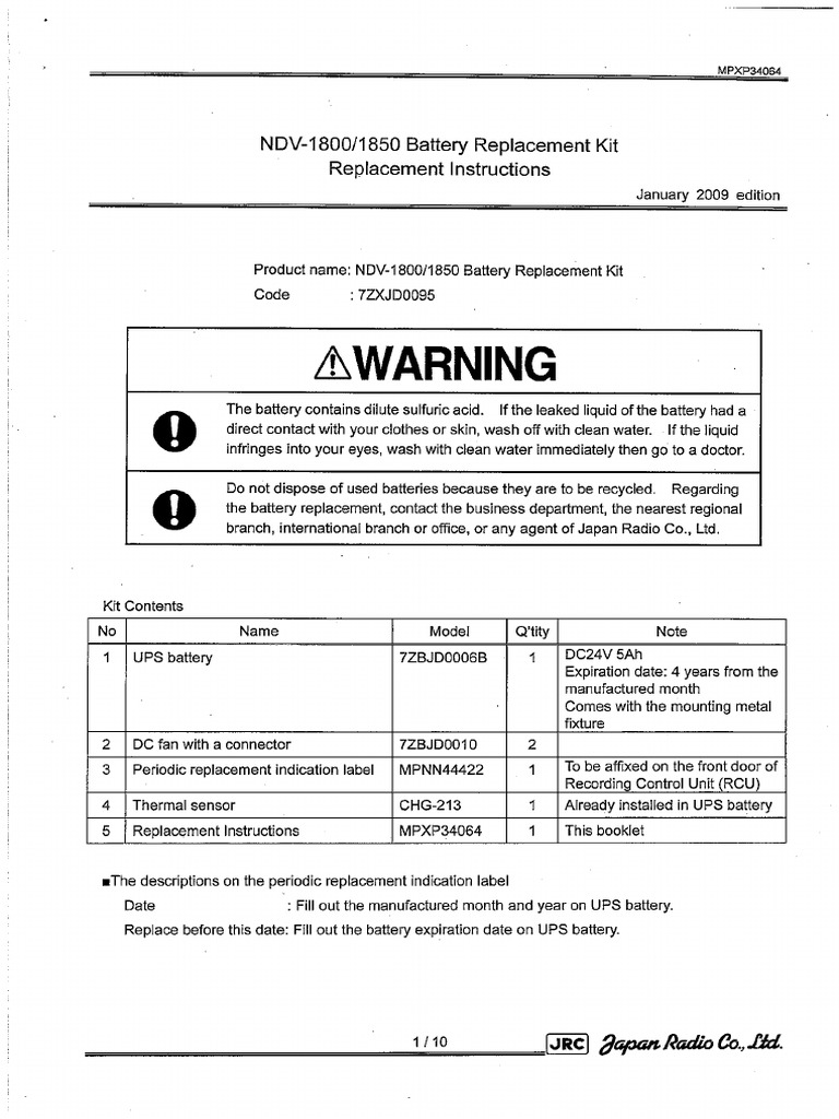 JCY-1800 7ZXJD0095 Battery Replacement Guide PDF | PDF