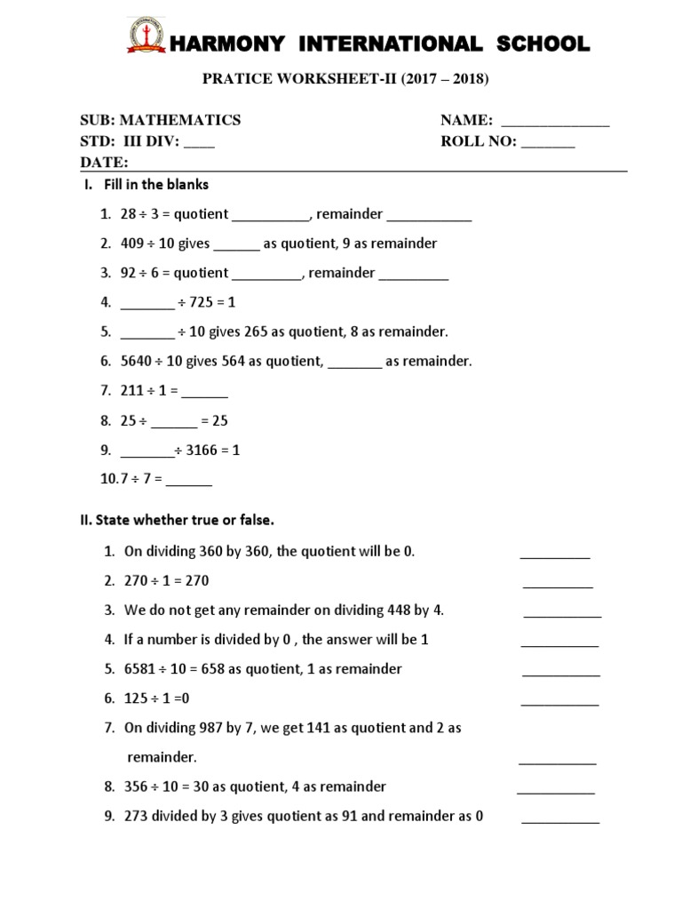 Maths Worksheet II | PDF | Teaching Mathematics