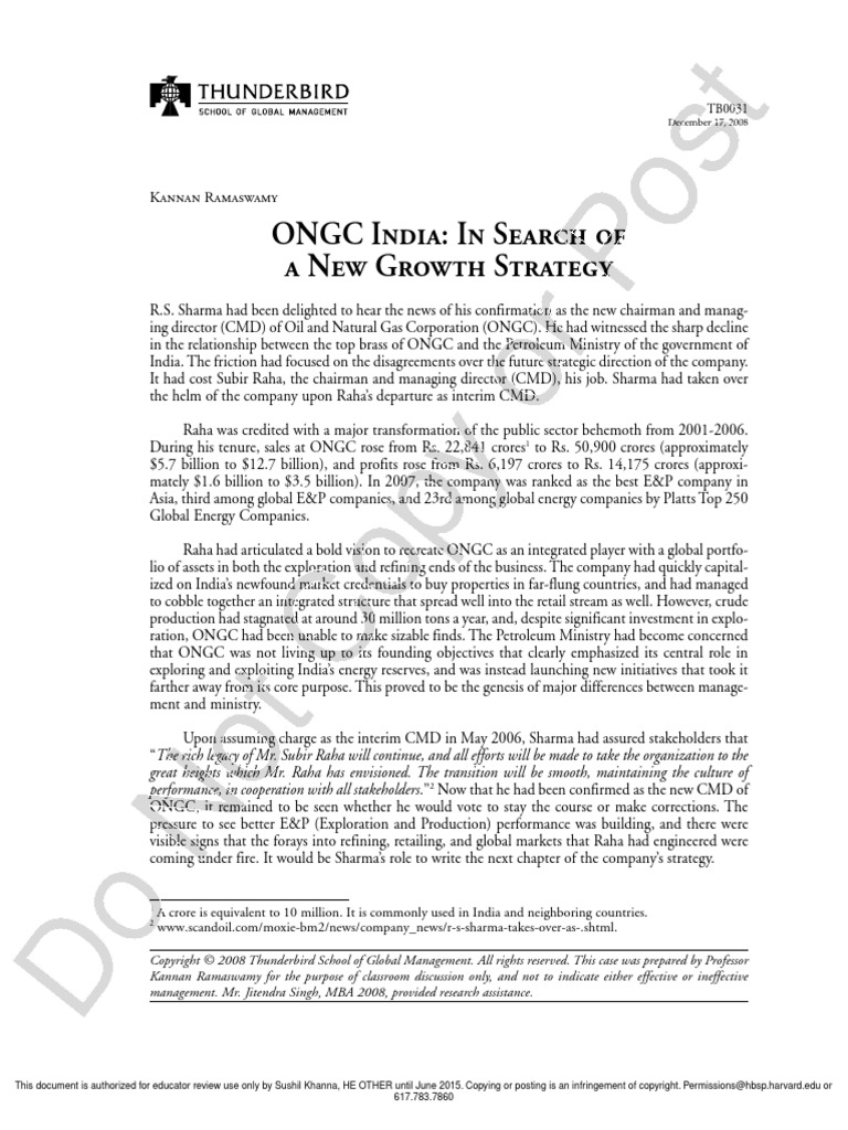 ONGC India: in Search of A New Growth Strategy | PDF | Petroleum ...