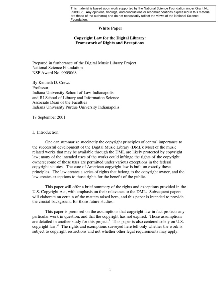 NSF-Funded White Paper on Copyright Law Framework | PDF | Copyright ...